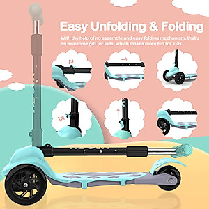 Hiboy Q1 Scooter for Kids - 4 Adjustable Heights, 3 Wheels with 2 LED Light-Up Front Wheels, Foldable Toddler Scooter for Boys and Girls for Age 2+