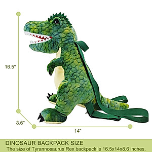 JUSTQUNSEEN Plush T Rex Dinosaur Backpack, 16" Dinosaur Stuffed Animal Bag toddler Dinosaur Backpack for Kids 3-5, Dinosaur Gift Bag Plush Dinosaur Toys for kids Giant Dinosaur Plush backpack adult