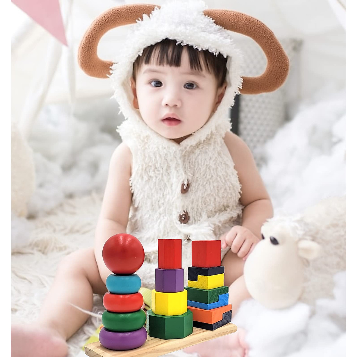Wooden Shape Tower is A Great Early Educational Toy for Toddlers and Kids. It Helps to Develop Matching, Sorting and Classifying Skills Great for Toddlers 2+ Years