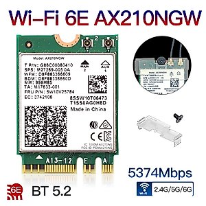 Wi-Fi 6E AX210NGW Wireless WiFi Card BT5.2 M.2 2230 Tri-Band Expands WiFi to 6GHz 160MHz 802.11ax ac MU-MIMO AX210 AX5400Mbps wifi 6E Network Card Better AX200NGW for PC Laptops Only for Windows 10 11