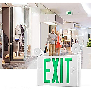 EXITLUX 2 Pack Green Led Exit Sign with Emergency Lighting Battery Backp -Two LED Adjustable Head -120V/277V-UL Listed-Exit Lighting -Dual LED Lamp ABS Fire Resistance for Power Failure.