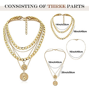 Cysincos Gold Layered Necklaces for Women Chunky Choker Link Chain 14K Golden Plated Pendant Necklace Handmade Dainty Layering Poppy Lotus Rose Necklaces Jewelry Birthday Gifts