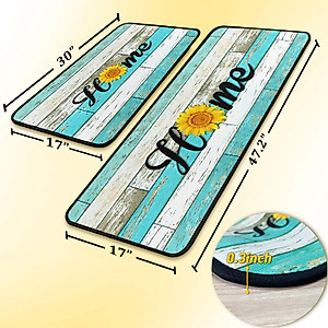 flippana Teal Kitchen Rugs and Mats Non Skid Washable, Non-Slip Backing Kitchen Rug Set of 2 for Floor, Kitchen Decor Runner Rug Sets for Kitchen (17"x47.2"+17"x30", Teal)