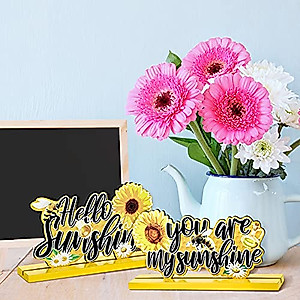 3 Pieces Sunflower wooden Table Centerpieces Sign Sunflower Table Sign Welcome wood Bee Centerpieces Table Decoration Rustic Hello Sunshine Sign Welcome Table Decoration Signs Art for Home Table Decor