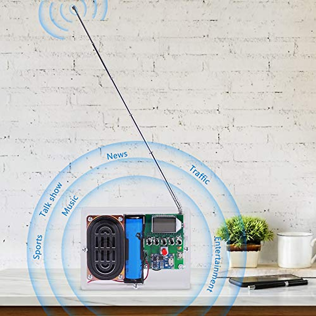 MiOYOOW FṂ Radio Kit, LCD Display Rechargeable Digital Radio Module DIY Kit with Headphone Jack, Soldering Leaning Project for College High School Education and Home Office Outdoor Use