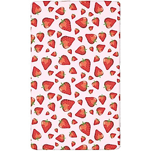 Strawberry Themed Fitted Crib Sheet,Standard Crib Mattress Fitted Sheet Polyester Toddler Bed Mattress Sheets-Crib Mattress Sheet or Toddler Bed Sheet,28“ x52“,Lime Green Vermilion Rose