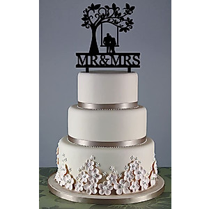 Yuezoloz Funny Wedding Cake Topper,The Bride and Groom Sitting in Swing Under Tree Wedding Cake Topper,Mr and Mrs Wedding Cake Topper, Romantic Wedding Shower/Anniversary Cake Topper (Tree & Swing)