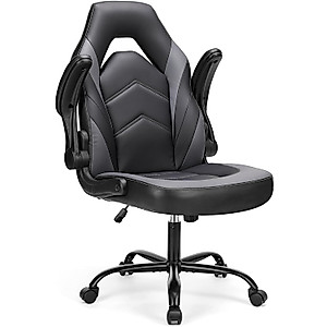 Sweetcrispy Computer Gaming Desk Chair - Ergonomic PU Leather with Comfy Lumbar Support, Height Adjustable Rolling Desk with Flip-up Armrests, for Home and Office