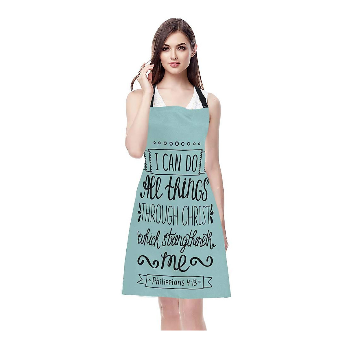 EKOBLA Bible Verse Aprons With I Can Do All Things Through Christ Christian Lettering Quote Waterproof Resistant Chef Cooking Kitchen BBQ Adjustable Aprons for Women Men 27x31 Inch