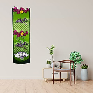 MIYORI Indi- Deeper Bigger 5 Pocket Hanging Vertical Garden Wall Planter Yard Garden Home Decoration planters Pockets Fabric Felt Fence Indoor Wall Garden Planter Jardin Balcony Waterproof (Green)