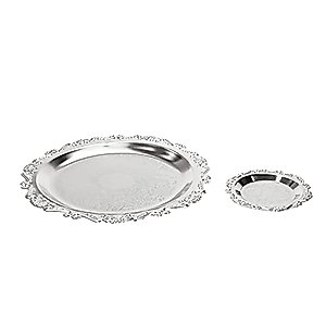 KUMGROT 2pcs Elegant Serving Platter Round Dessert Trays Candy Trays Dish Decorative for Party Wedding Home Decor Silver Serving Trays 11cm/4in and 25cm/1in Diameter