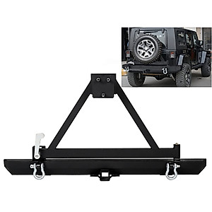 Yazyu Rear Bumper with Tire Carrier & D-Ring Fits YJ & TJ (Black, Iron Steel),Supports Adaptive Queries with Free Return and Exchange