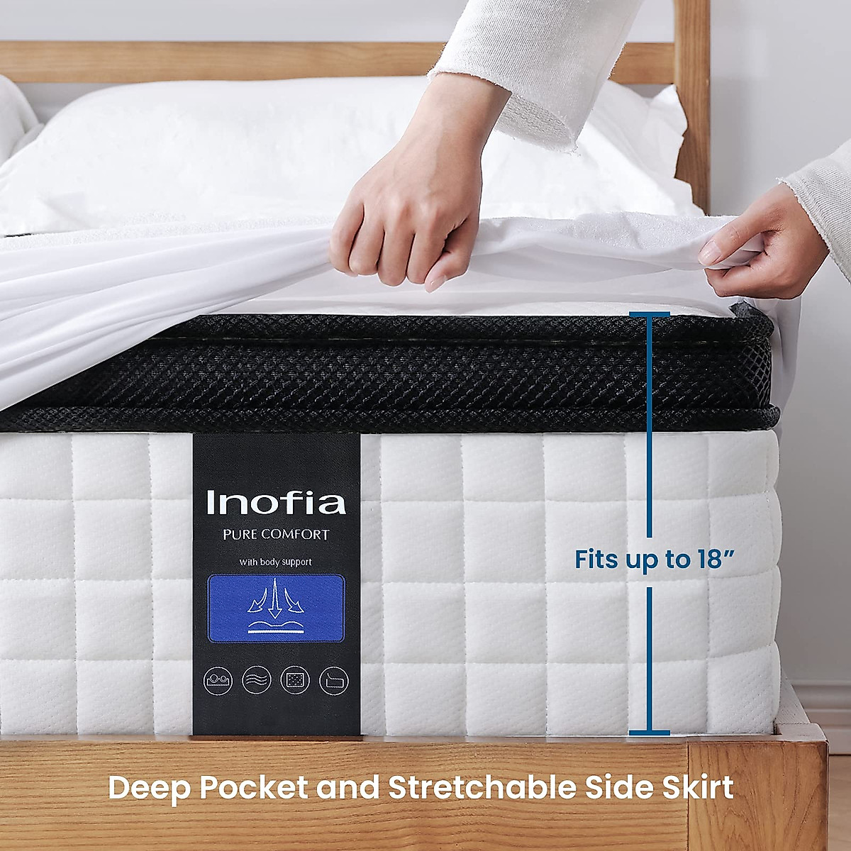 Inofia Full Mattress 12 inch - Hybrid Full Size Mattress Cool Bed with Waterproof Rayon Mattress Protector Included, Medium Firm Feel, Motion Isolation, 101 Nights Trial