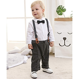 WESIDOM Baby Boy Suit Outfits Set 3pcs,Infant Tuxedo Long Sleeve Gentleman Wedding Jumpsuit & Vest Coat & Beret Hat