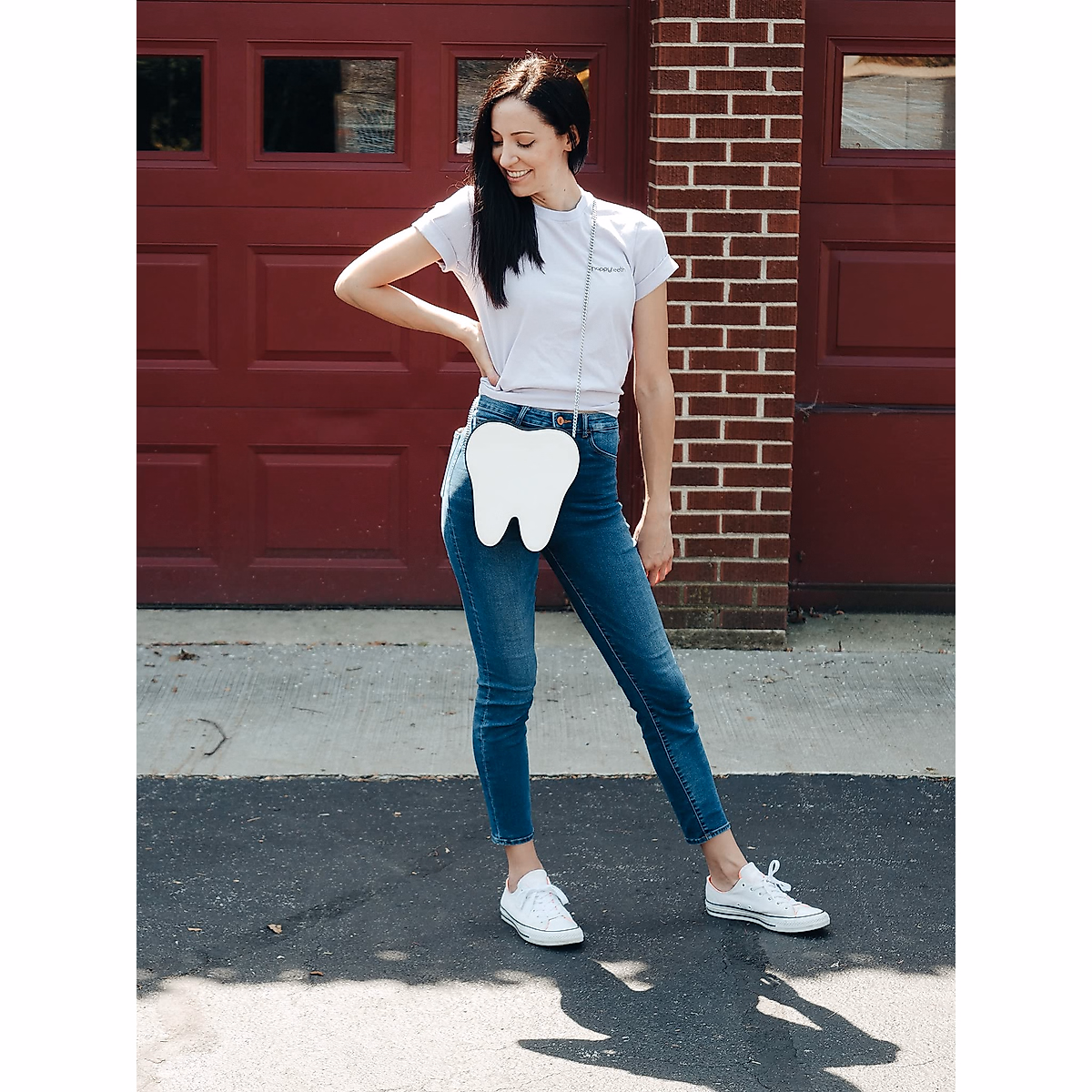 happyteeth Tooth Purse | Tooth Shape Handbag PU Crossbody Metal Chain Shoulder Bag Adjustable Strap Clutch