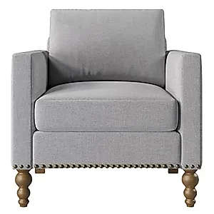 YTYZC Linen Armchair Accent Chair with Nailhead Trim Wooden Legs Single Sofa Couch for Living Room, Bedroom, Balcony,