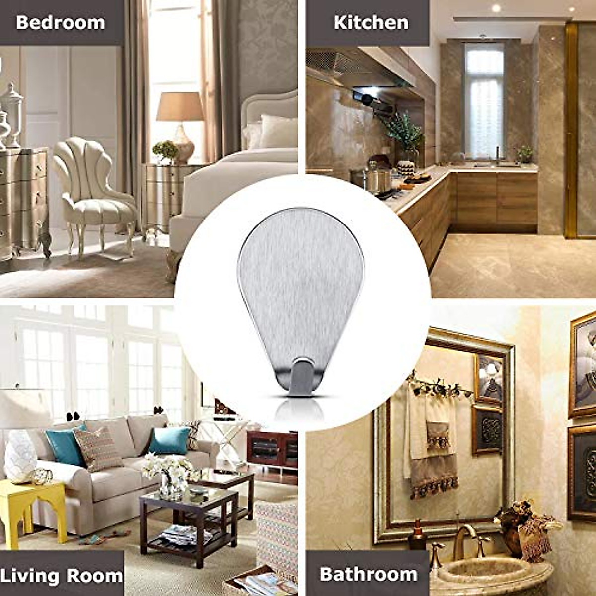 JINSHUNFA Adhesive Hooks, 304 Stainless Steel Towel Hooks Brushed Wall Hooks Sticky Hangers for Keys, Coats, Robe, Bags, Home, Kitchen, Bathroom (Set of 16) Utility Hooks