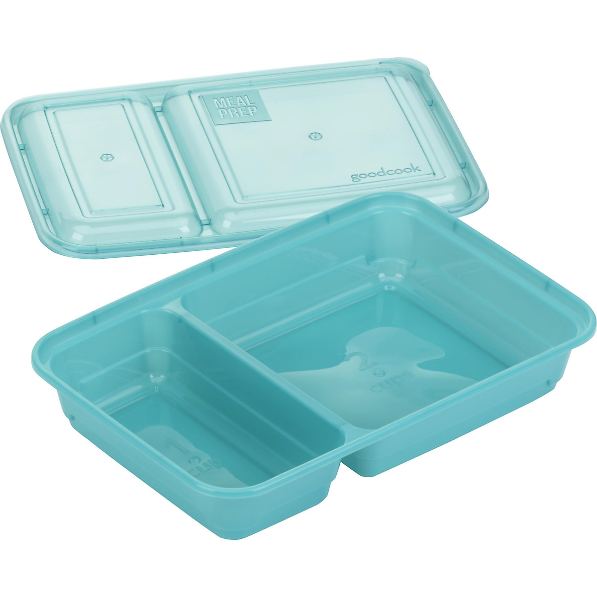 GoodCook Meal Prep Rectangle Two Compartment 60-Piece, Teal, Made without BPA