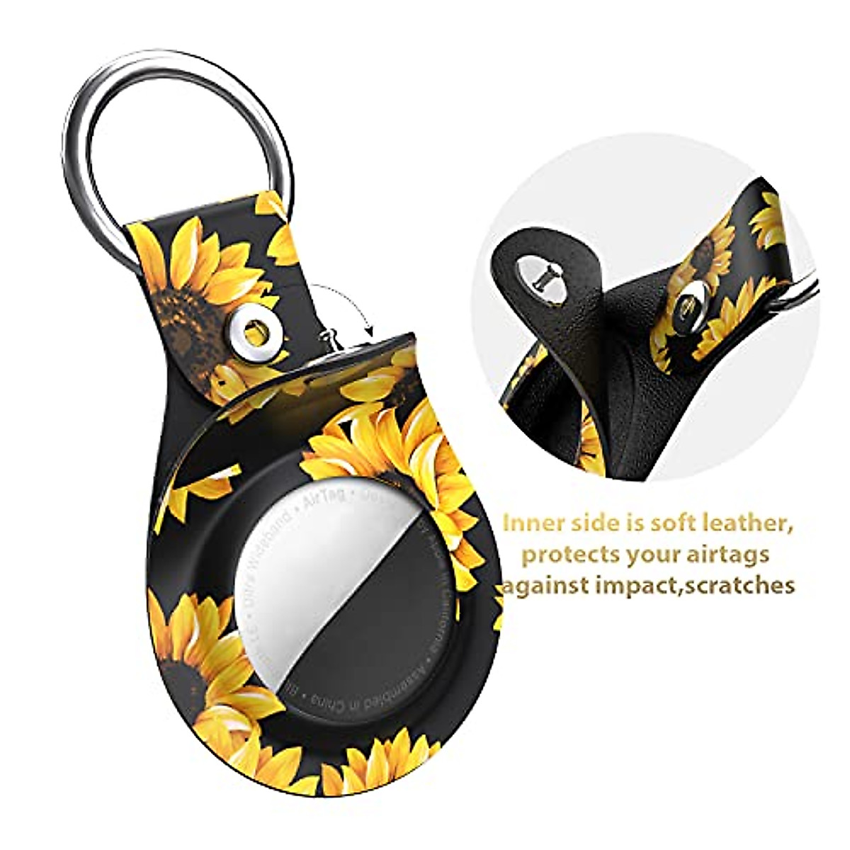 Maxjoy Compatible with AirTag Case, Sunflower Cute Protective Case with Anti-Lost Keychain Shockproof Scratch Resistant Skin Cover Designed for Apple AirTag Tracker Device Key Finder 2021, Flower