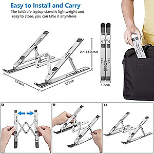 Laptop Stand, Laptop Holder Riser Computer Stand, Adjustable Aluminum Foldable Portable Notebook Stand, Compatible with MacBook Air Pro, HP, Lenovo, Dell, More 10-15.6” Laptops and Tablets (Silver)