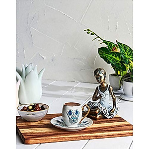 Turkish Espresso Cup and Saucer Set for 2 People,Iznik series Espresso Cups Set-Roasted Turkish Coffee Gift Mocha & Cappuccino Cups Made of Porcelain, Traditional Turkish Pattern Turkish coffee