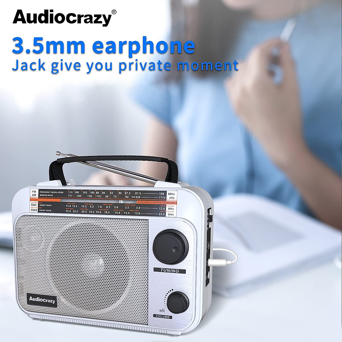 AM/FM/SW1/SW2 Radio Transistor Radio AC or Battery Operated with Best Reception Big Speaker and Precise Tuning Knob with AUX in & 3.5mm Earphone Jack