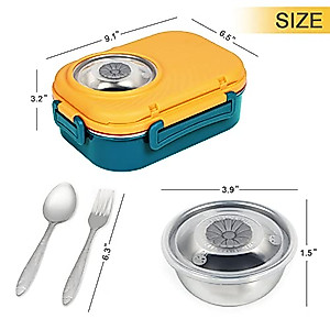 Puraville Stainless Steel Bento Lunch Box for Kids and Adults, Stackable BPA-Free Food Containers with 3 Compartments and Reusable Sauce Bowl, Fork and Spoon, (1000ml/34oz, Yellow)
