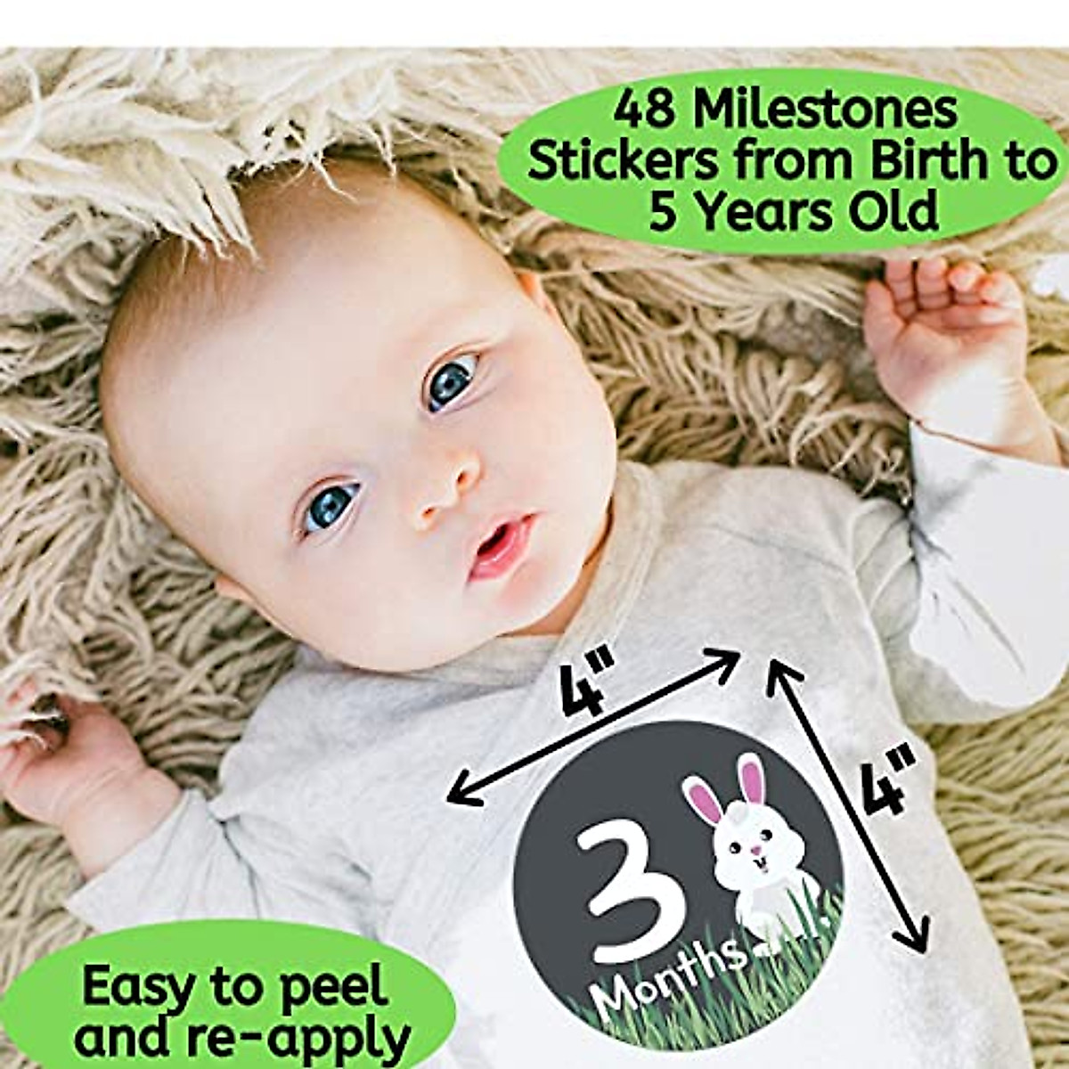 48 Pack 4" Baby Month Stickers and Milestone Stickers by Novarena - Track Your Baby's First Year Month-by-Month and Holidays Until 5 Years Old! Boys and Girls (48 Pack Stickers)