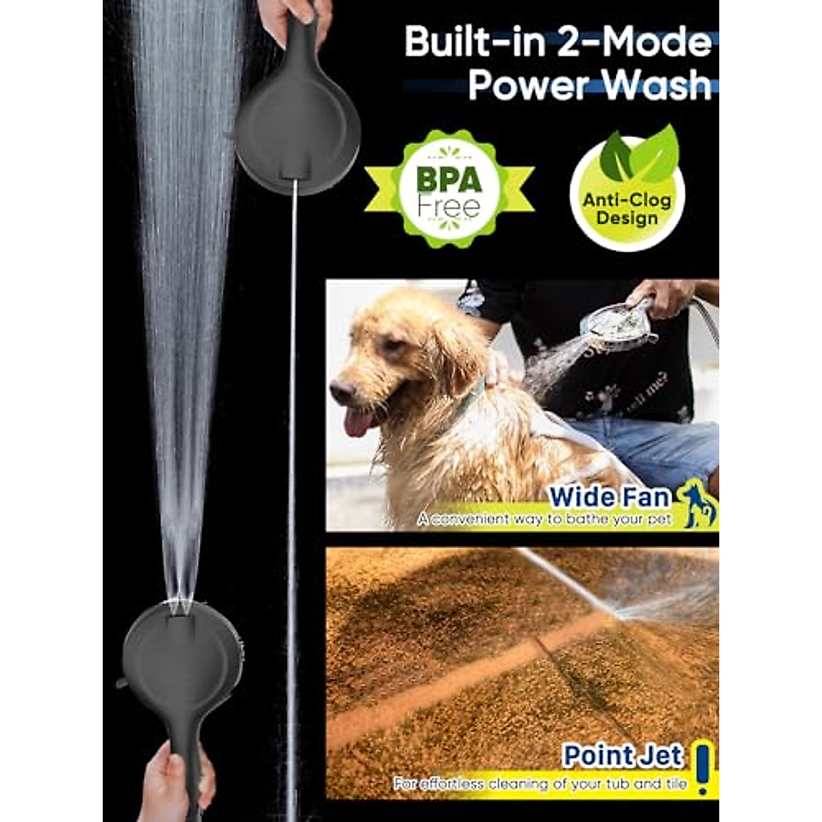 Pavezo Handheld High Pressure Shower Head with Filter 5" Large, Extra Long 70" SS Hose 10-mode Detachable Shower Head with Hard Water Filter, Powerful to Clean Tile & Pets, Oil Brushed Bronze