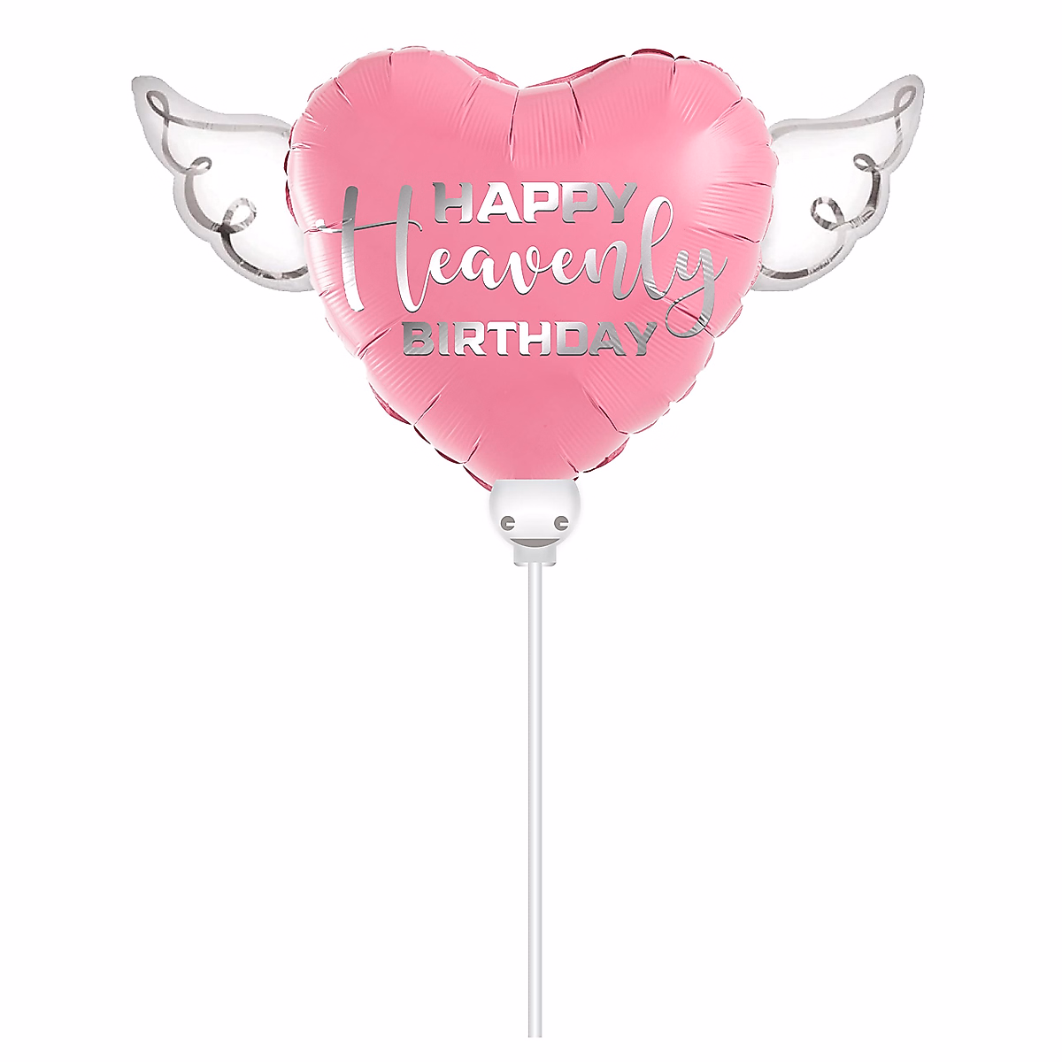 Heavenly Balloons on a stick Happy Heavenly Birthday pink balloon heart shaped with angel wings