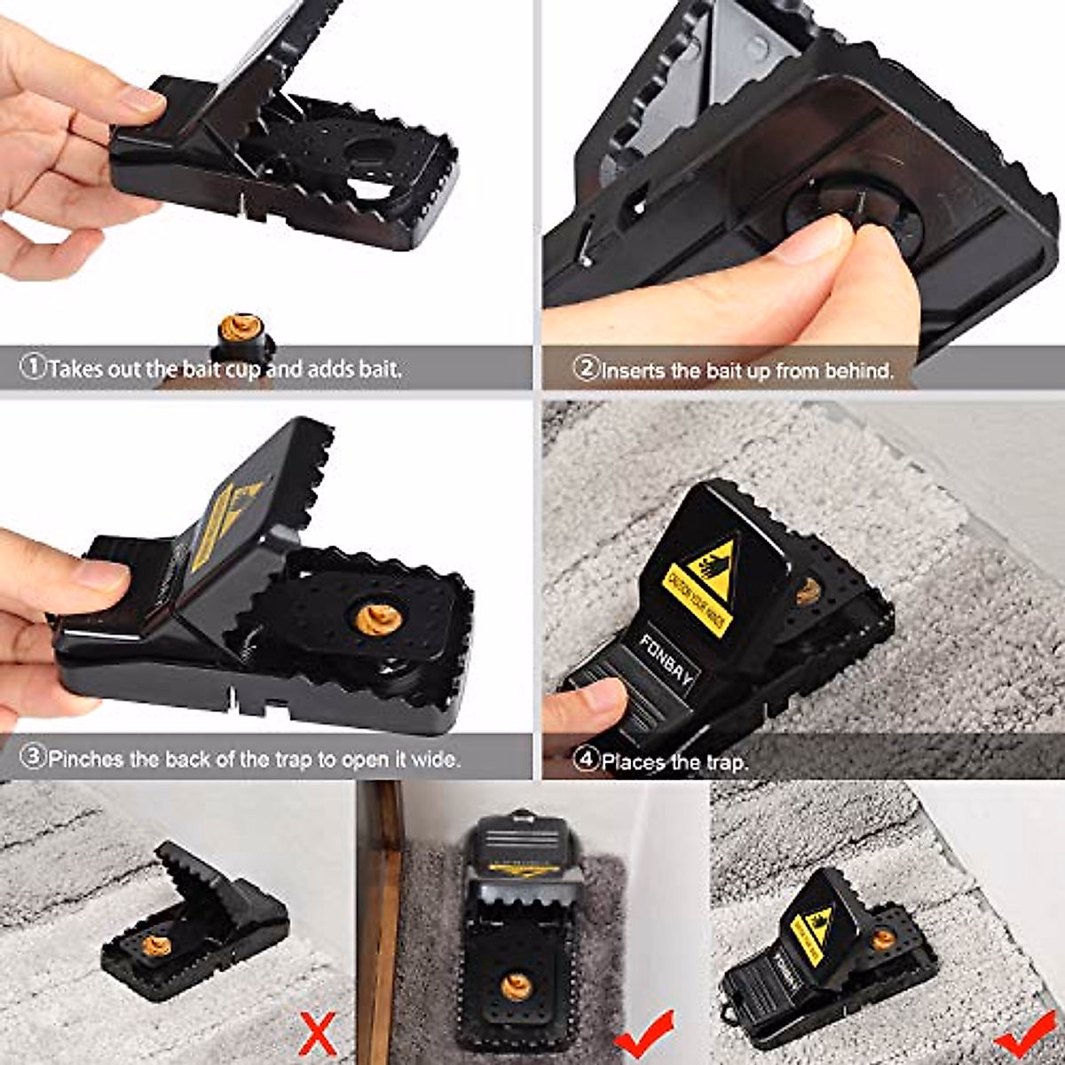 Mouse Traps Indoor, Mice Traps for House Indoor, Reusable Quick Effective Mouse Traps Indoor Small Mouse Traps Mice Snap Trap - 4 Packs,FONBAY