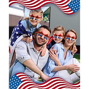 Kanayu 12 Pairs Red White and Blue Star Glasses 4th of July Rimless Sunglasses Pentagram Sunglasses for Independence Day(Red Leg)