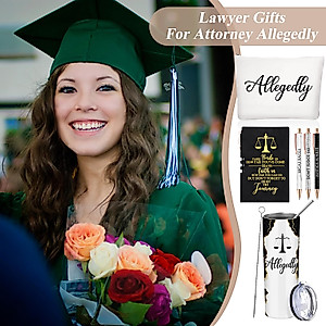 Domensi 6 Pcs Funny Allegedly Lawyer Gifts Judge Gift Lawyer Appreciation Day Gift 20 oz Marble Sign Tumbler Makeup Bag Notepad Ballpoints for Law Paralegal School College Teacher(Black)