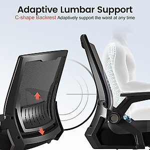 COMHOMA Office Chair with Flip-up Armrests Ergonomic Computer Desk Chair Foldable Mesh Task Chair with Wheels Adaptive Lumbar Support Swivel Tilt Comfortable Study Chair, Black (Seat Depth 17.7")