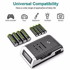 AA AAA Battery Charger Pack, LP 4-Bay Independent Slot LCD Charger & 4-Pack 2300mAh AA & 4-Pack 1000mAh AAA Batteries, Rechargeable Battery for Kids Toys, Remotes, Microphones, Game Controllers & More