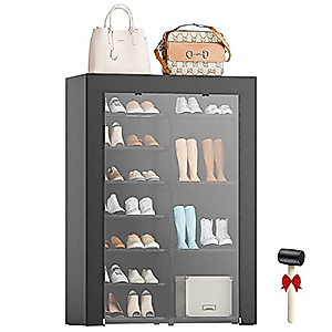 LVNIUS Shoe Rack with Covers Shoes and Boots Organizer Shoe Closet 8-Tier 22-26 Pairs, Large Shoe Organizer Cabinet,Tall Closed Shoe Storage Rack Shoe Shelves for Garage Bedroom,Mueble para Zapatos