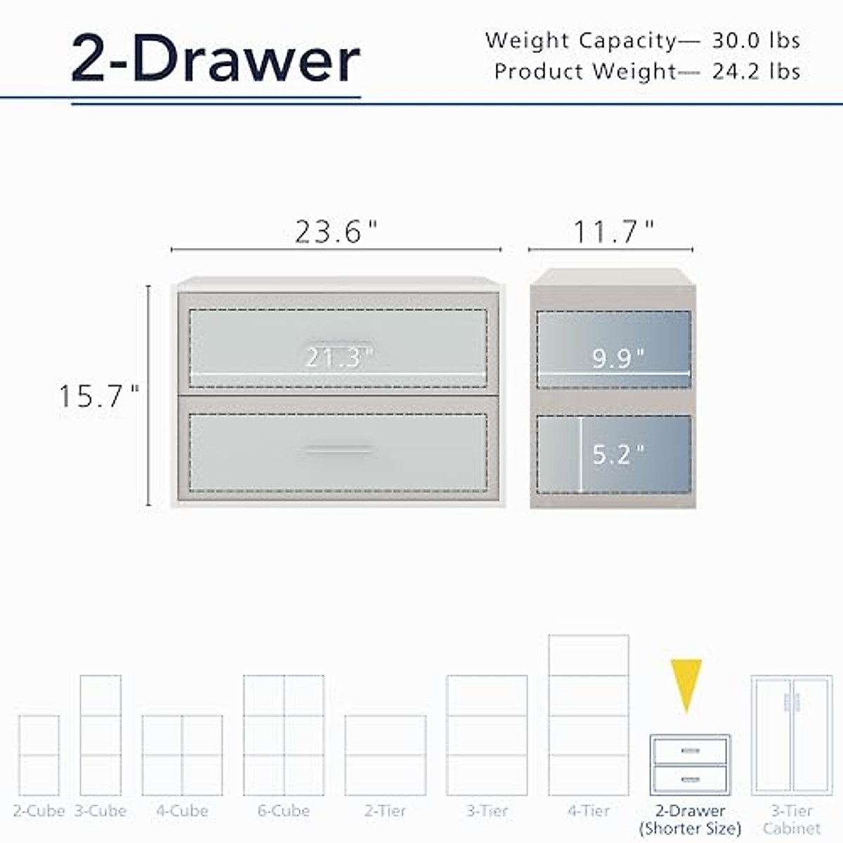 HOMES: Inside + Out Apexa 2-Drawer Wooden Stackable Storage Drawers, Small Food Pantry Cabinet, Cajonera De Madera, Underbed Drawer Dorm Teen Room Decor & Bedroom, Home Office, Kitchen, Taupe Grey