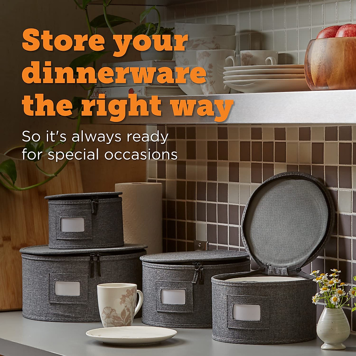 StorageLAB China Storage Containers, Containers for Organizing, Hard Shell Case, Felt Plate Dividers, Moving Supplies, Storage Box, Wine, Dishes, Glasses Storage, Charger Plates Storage Containers