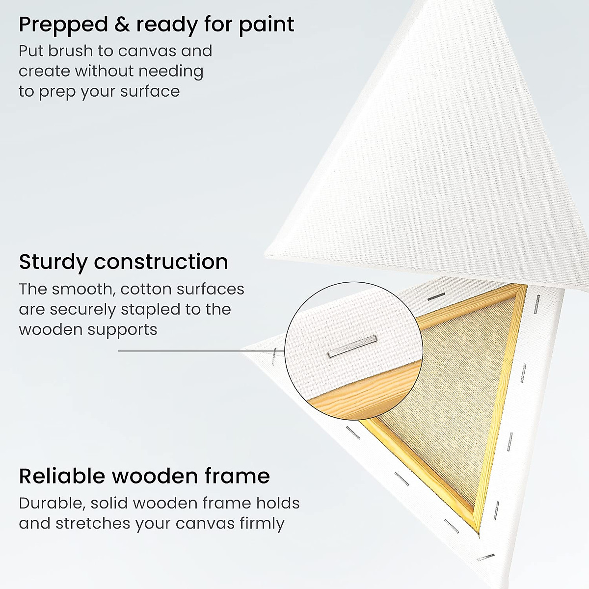 Arteza Paint Canvases for Painting, Pack of 12, 8 Inches, Triangle Blank Canvas Bulk, Pine Wood Frame, 100% Cotton Stretched Canvas, 8 oz Gesso-Primed, Art Supplies for Adults, for Acrylic Pouring