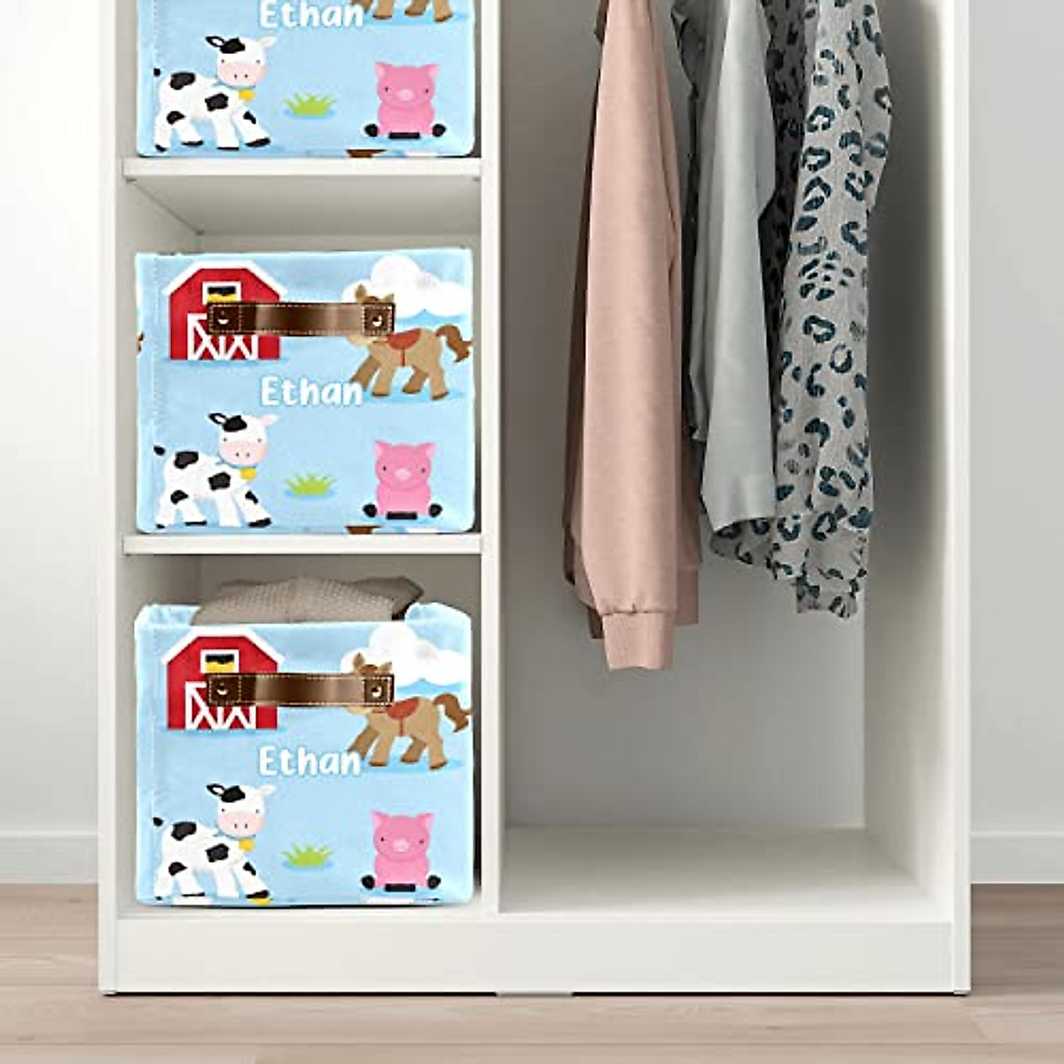 Deven Farm Animal Blue Personalized Large Storage Baskets for Organizing Shelves with Handle,Closet Decorative Storage Bins for Bathroom,Nursery,Home 1 Pack