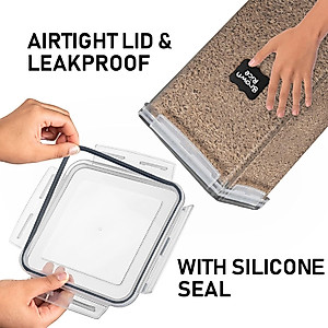 XXL 7 qt / 6.5 L / 220 Oz Food Storage Airtight Pantry Containers [Set of 2] WIDE & DEEP + FREE 2 Measuring Cup + Ideal for Sugar, Flour - Clear Plastic - Leakproof - BPA Free - Grey