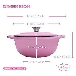 Flavehc Dutch Oven Pot with Lid 4.8 qt Cast Iron Dutch Oven for Bread Baking Pink Enameled Cast Iron Dutch Oven with Handels