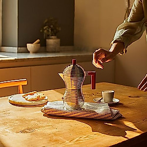 Alessi MDL02/3 R Pulcina Stove Top Espresso 3 Cup Coffee Maker in Aluminum Casting Handle And Knob in Pa, Red