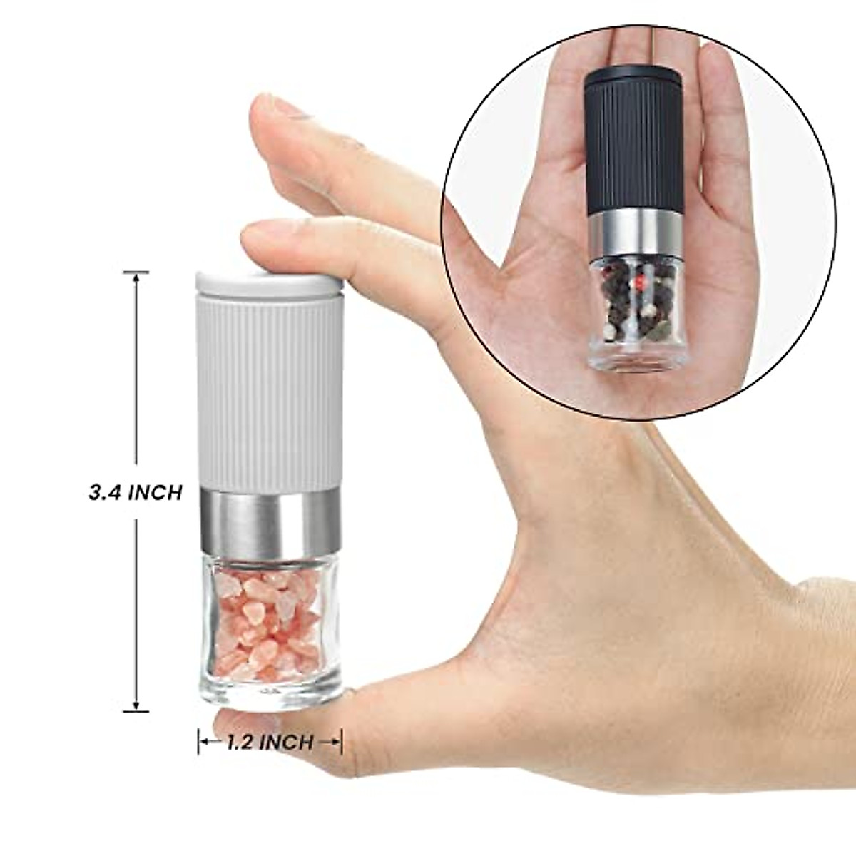 Mini Salt and Pepper Grinder Set, Small Tiny Adjustable Coarseness Ceramic Salt Grinder with Funnel and Bag Portable Handy Spice Pepper Mill Shaker For Outdoor Party Lunch Bag Kitchen Chef Gifts