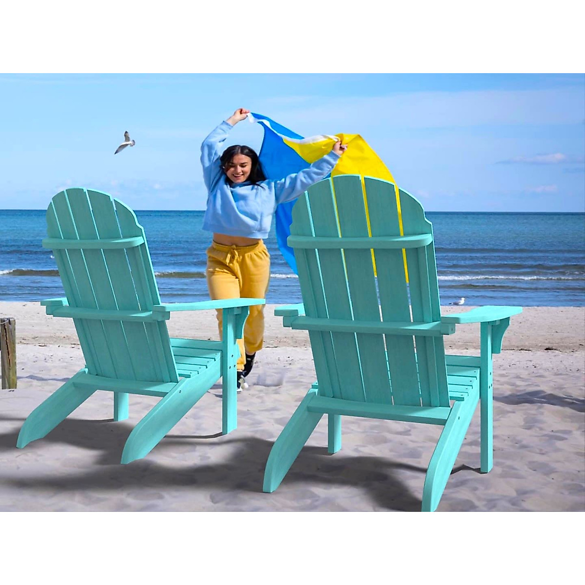 PolyTEAK Adirondack Chair, Premium Weather Resistant Poly Lumber, Outdoor Patio Furniture, Up to 300 lbs, Plastic Adirondack Chairs for Porch, Deck, & Pool Side (Traditional, Blue)