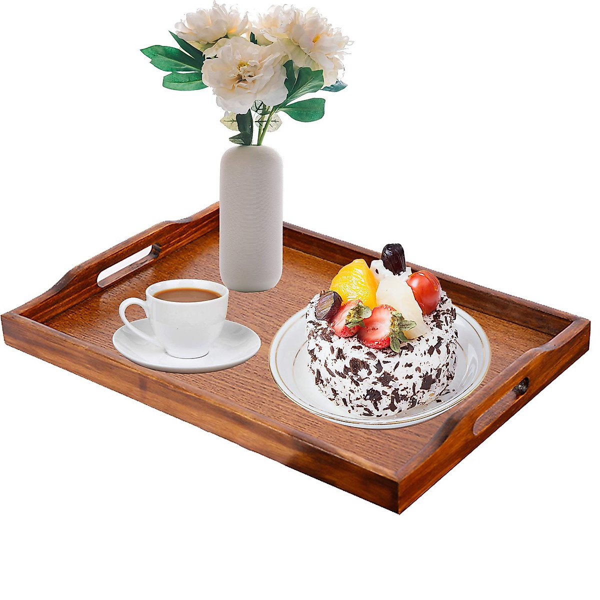 OLDMANSHOP Bamboo Wood Serving Tray with Holders, Multipurpose Portable Breakfast Tray Laptop Bed Tray for Eating, Reading, Working