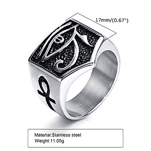 MPRAINBOW Egyptians Eyes of Horus Ring - Stainless Steel Ankh Cross Ring Size 8 to 12,Ancient Egyptians Symbol Wadjet Eye Ring Jewelry