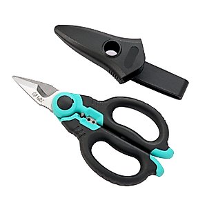 C.JET TOOL 6" Stainless Electrician Scissors Heavy Duty Professional for Aluminium Copper Soft Cable (Turquoise)