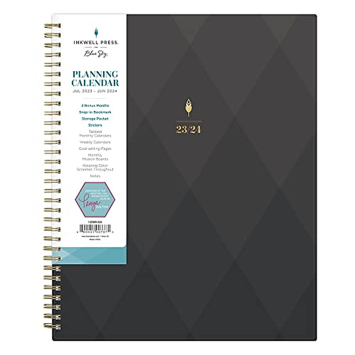 Blue Sky inkWELL Press for 2023-2024 Academic Year Weekly and Monthly Planner, 8.5' x 11', Flexible Cover, Wirebound, Ombre Diamond Charcoal (136451)