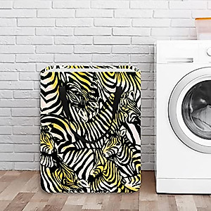 Animal Zebra Herd Yellow Black White Print Collapsible Laundry Hamper, 60L Waterproof Laundry Baskets Washing Bin Clothes Toys Storage for Dorm Bathroom Bedroom